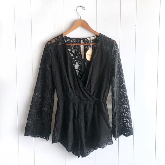 essue | Pants & Jumpsuits | Nwt Essue Black Lace Long Sleeve Romper ...